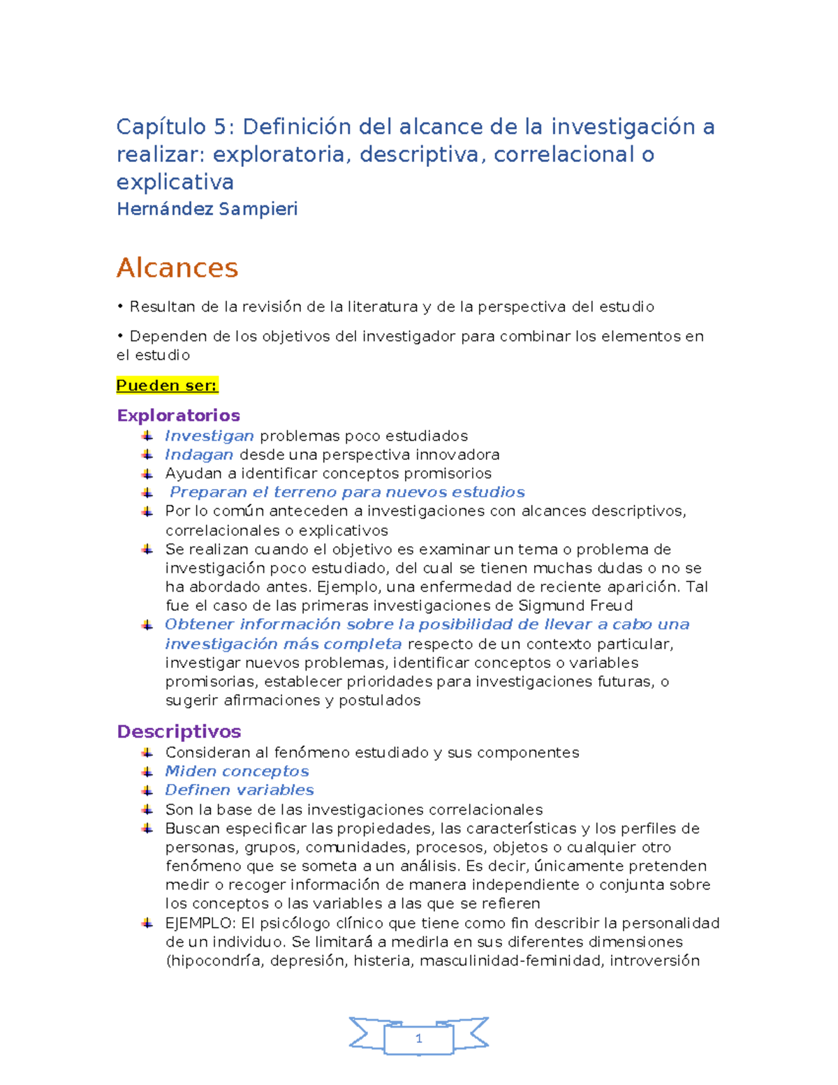 Capítulo 5 - Alcance de la Investigación según Sampieri - Studocu