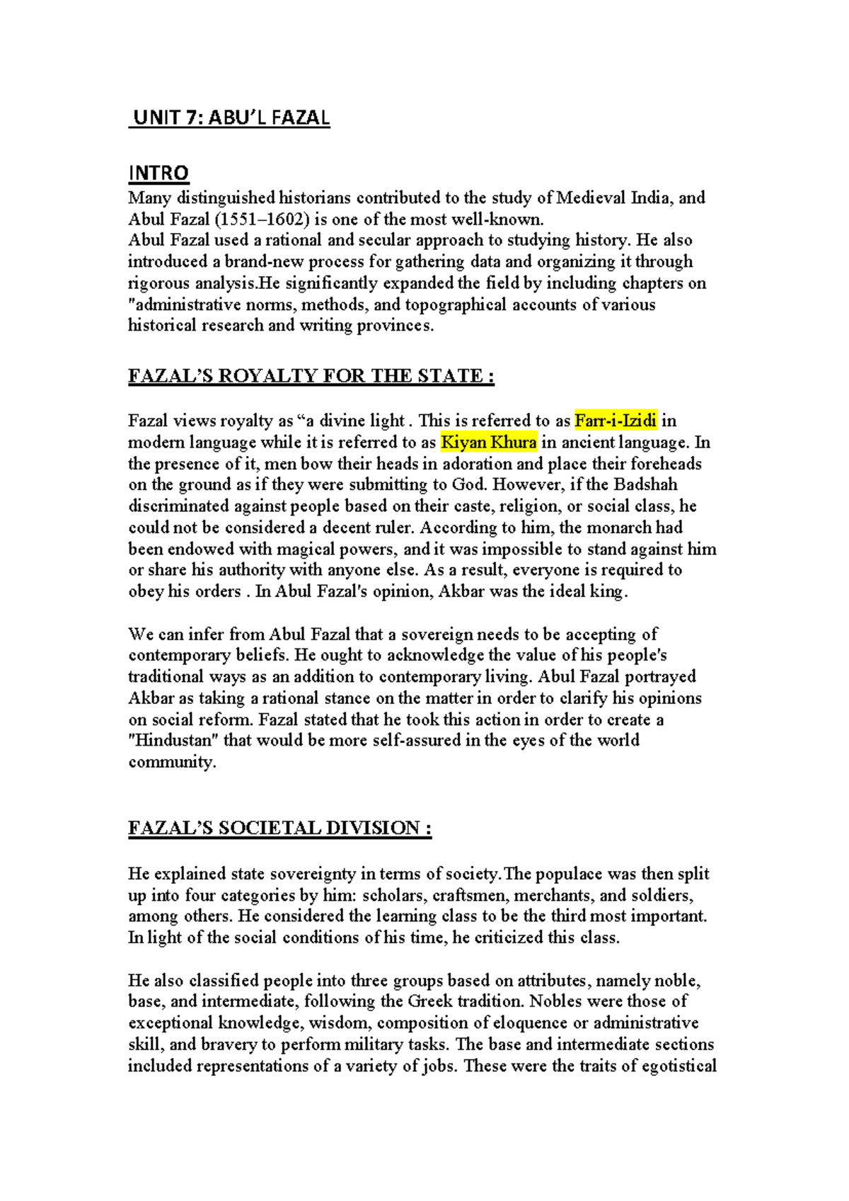 UNIT 7: ABU'L FAZAL - Insights on Medieval Indian Governance and ...