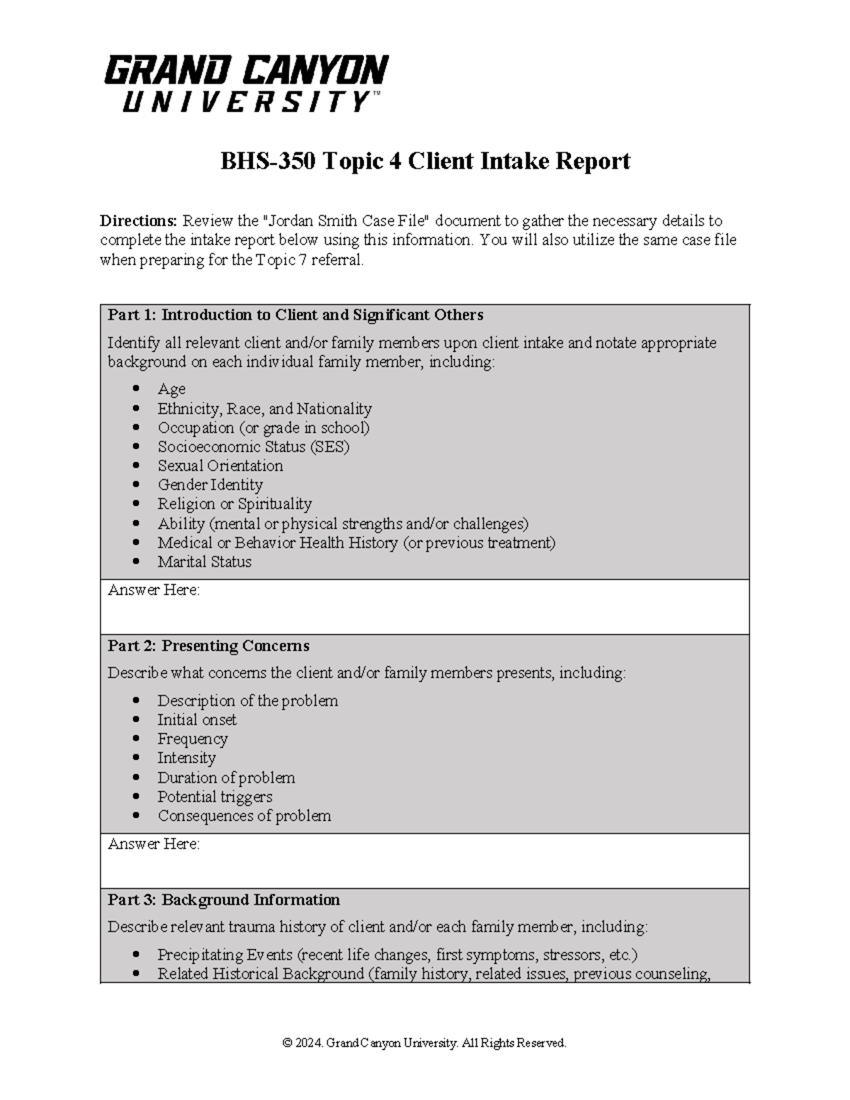 BHS 350 RS Topic 4 Client Intake Report Guidelines - Studocu