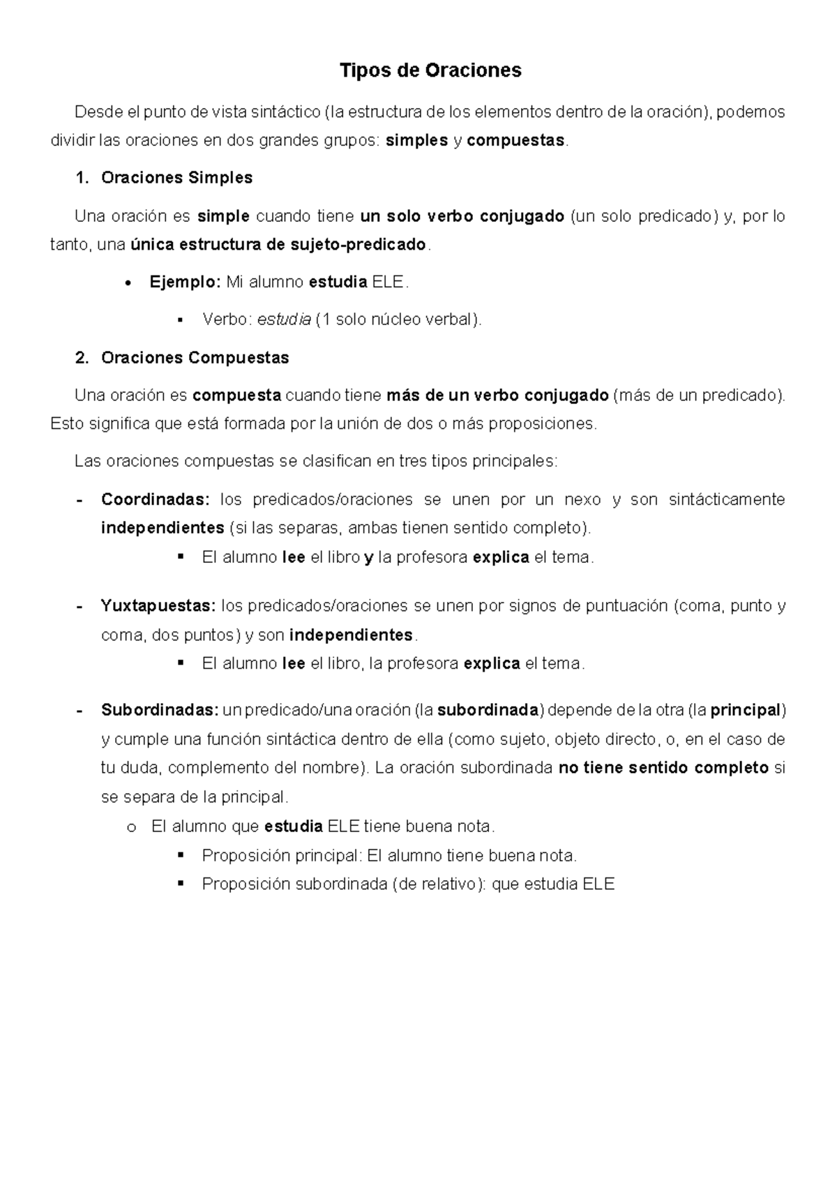 Tipos de Oraciones: Estructura y Clasificación Sintáctica - dds - Studocu