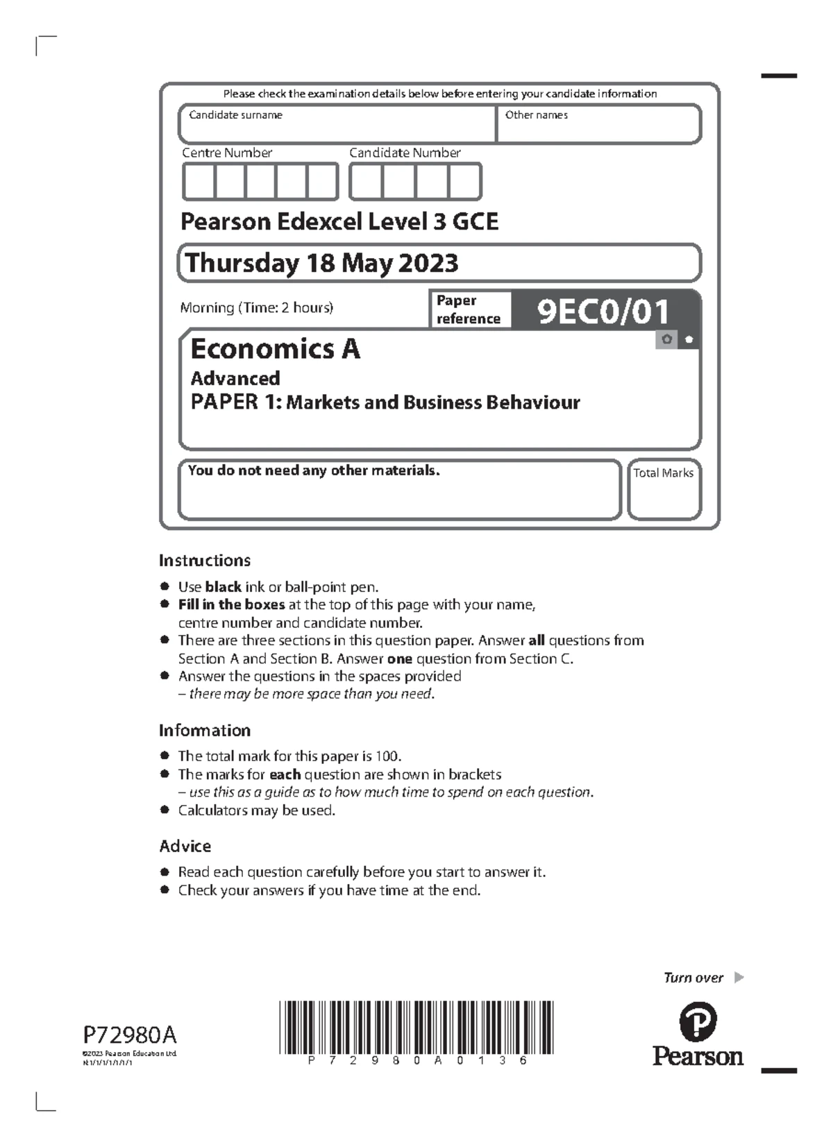 Specification Mapping for Pearson Edexcel A Level Economics B - Studocu