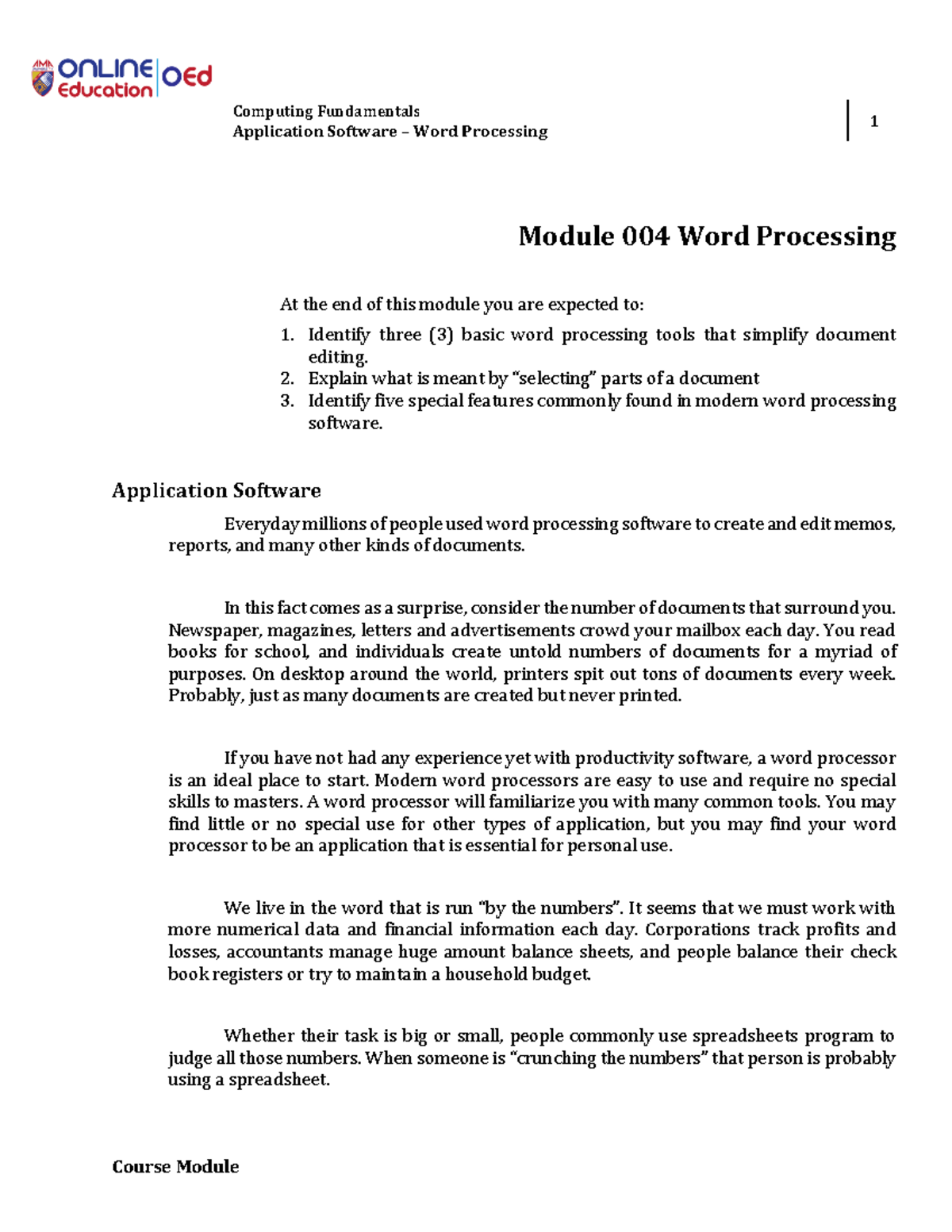 Module 4 Word Processing (Application Software) - BS Computer Engineering - AMA - Studocu
