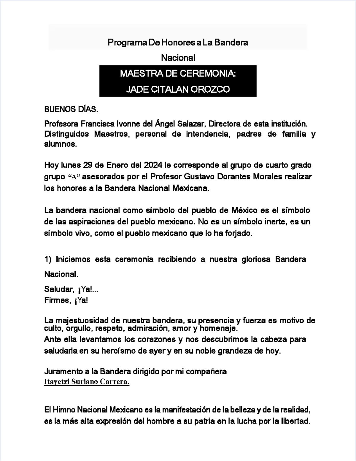 Programa de Homenaje a la Bandera Nacional - 29 de Enero 2024 - Studocu