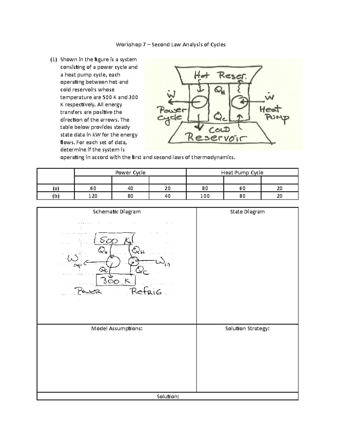 Solution Workshop 7 - Workshop 7 – Second Law Analysis of Cycles (1 ...
