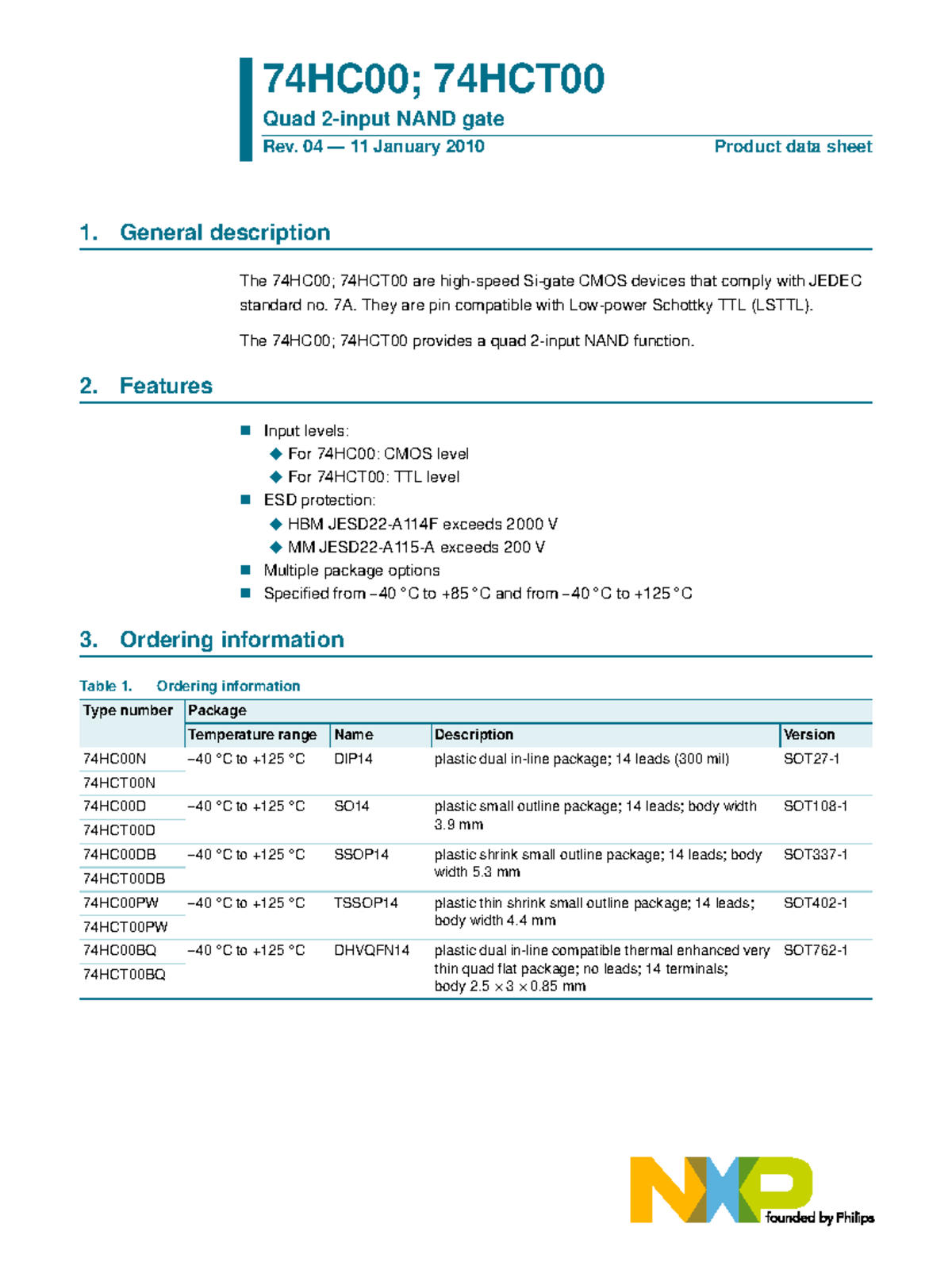 74HCT00 Quad NAND Gate Product Data Sheet - Rev. 04 - Studocu