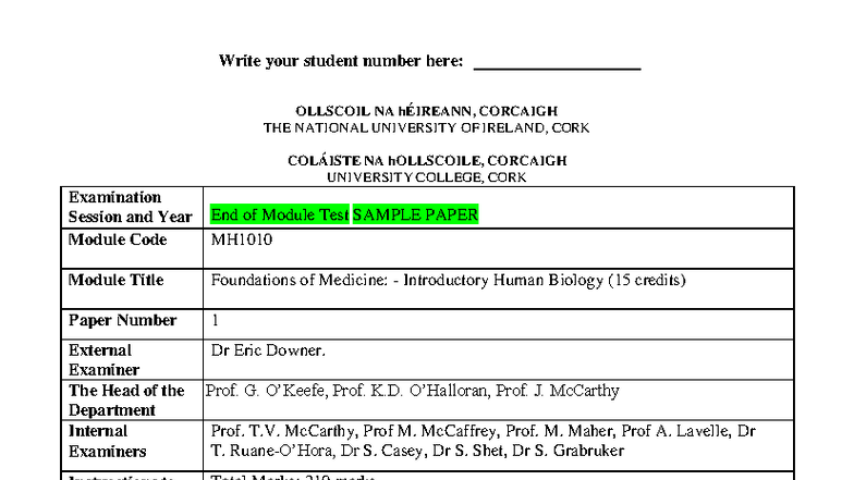 MH1010 End of Module Test Sample Paper: Foundations of Medicine - Studocu