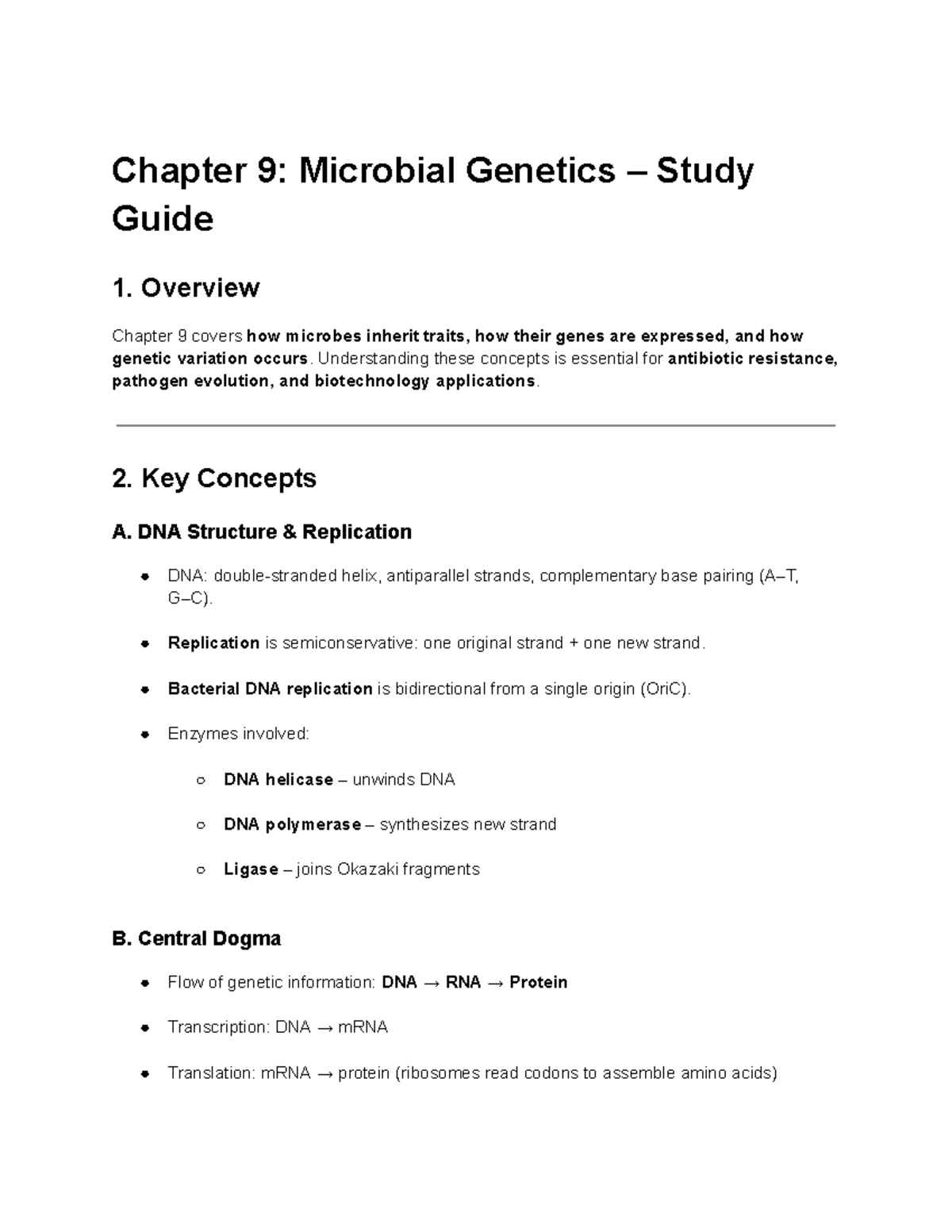 Chapter 9 Microbial Genetics Study Guide Key Concepts Overview Studocu