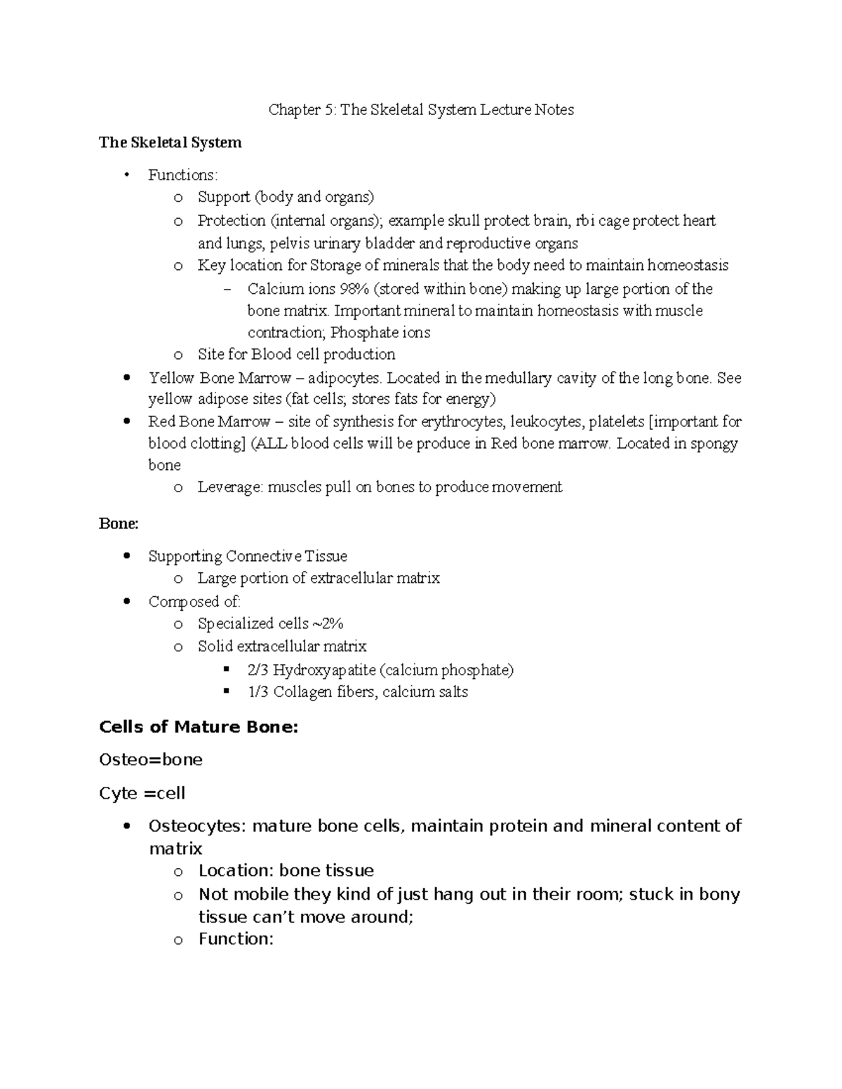 Chapter 5: The Skeletal System Lecture Notes (BIO 101) - Studocu