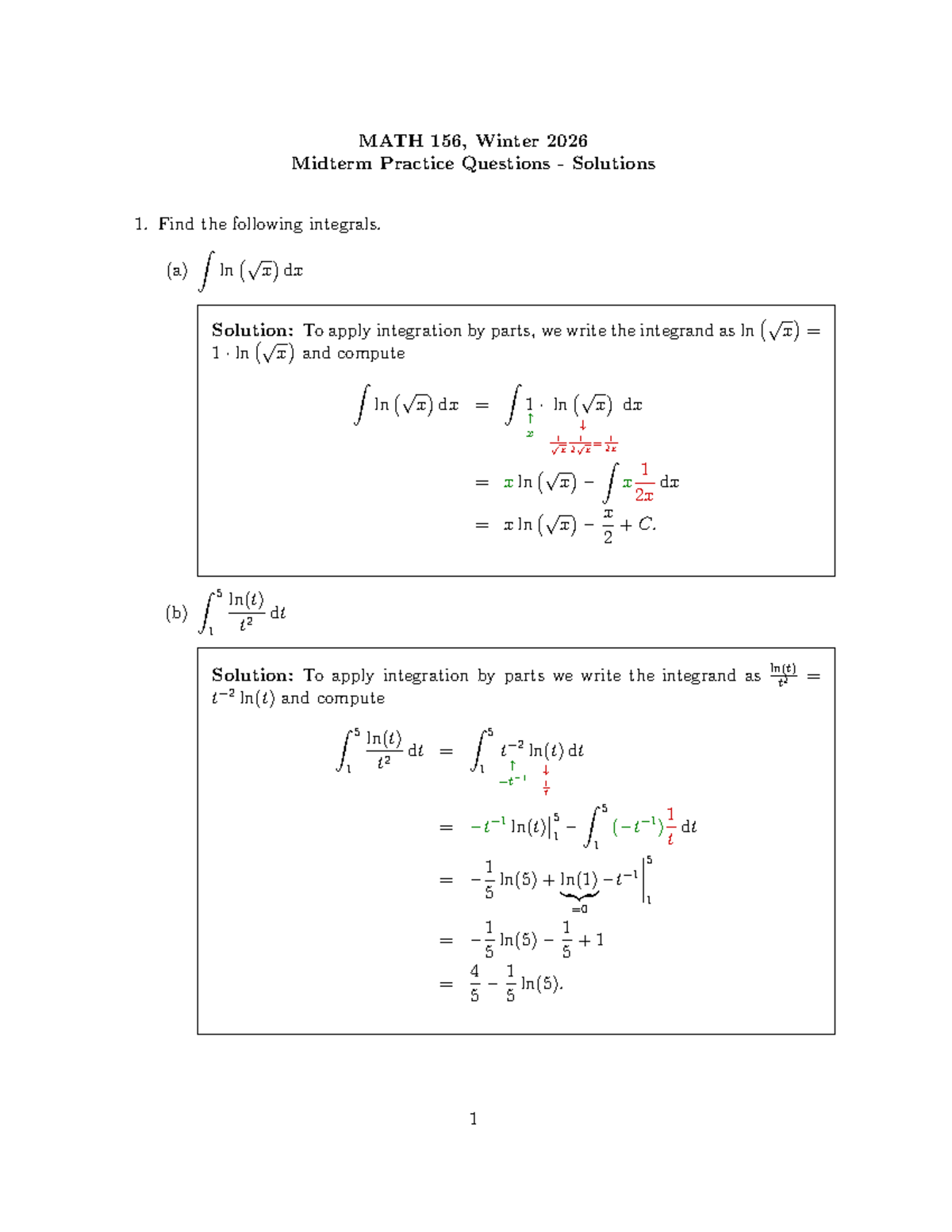 MATH 156 Winter 2026 Midterm Practice Solutions - Studocu