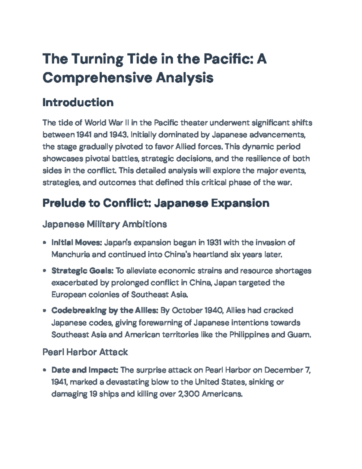 Turning Tide: An In-Depth Analysis of WWII Pacific Battles (HIST 204 ...