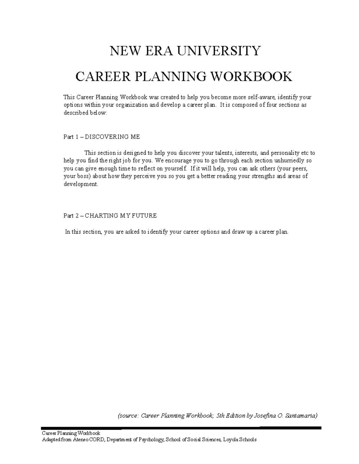 NEW ERA UNIVERSITY CAREER PLANNING WORKBOOK: A Guide to Your Future ...