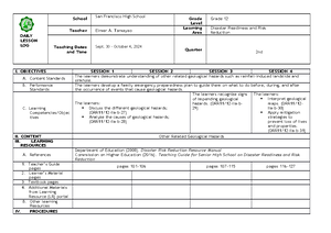 Drrr-week-7 - Dll - DAILY LESSON LOG School San Francisco High School ...