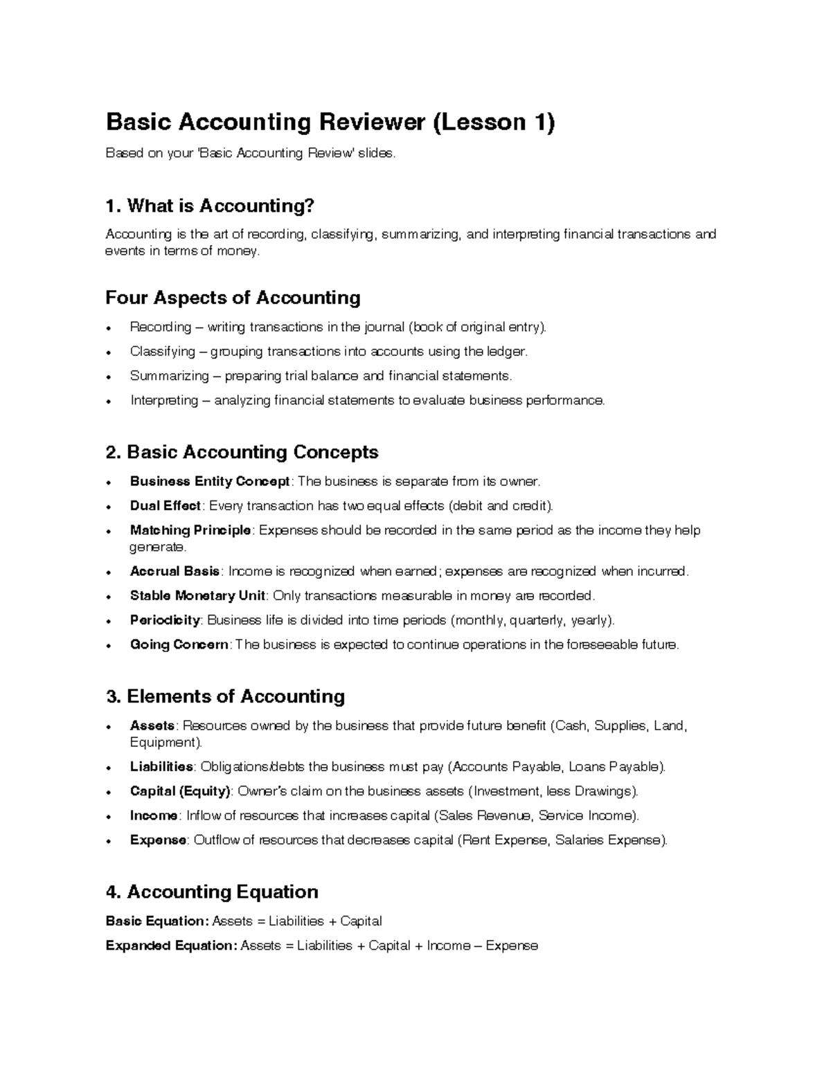 Basic Accounting Concepts and Principles (Lesson 1) - Studocu