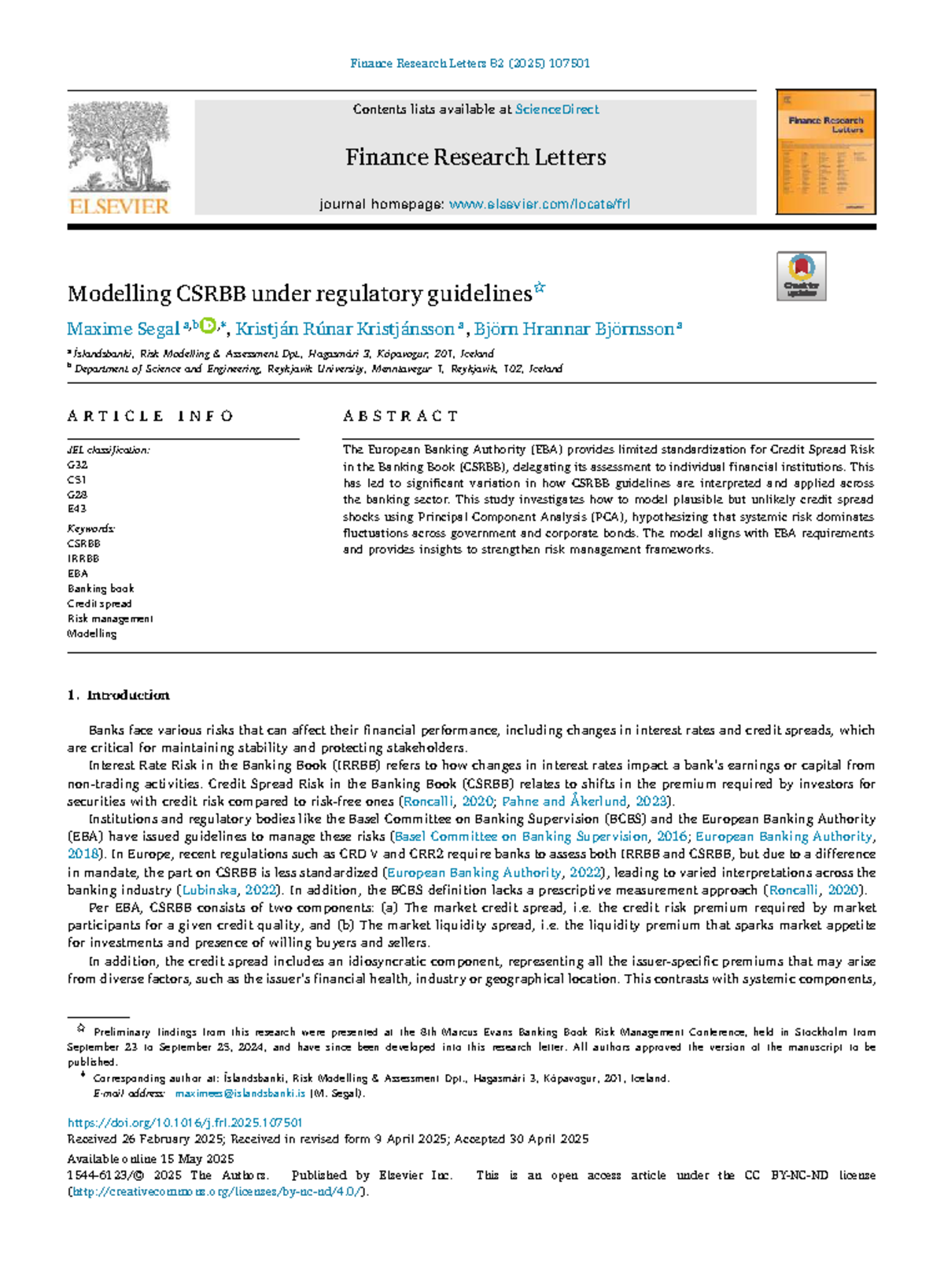 Modelling CSRBB under Regulatory Guidelines - Finance Research Letters ...