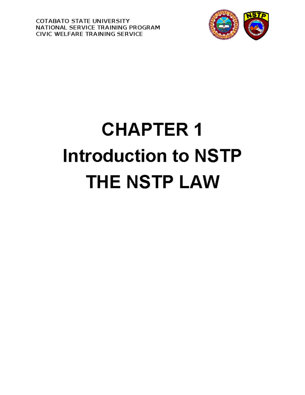 NSTP CWTS Chapter 1: Intro to Civic Welfare Training Service - Studocu