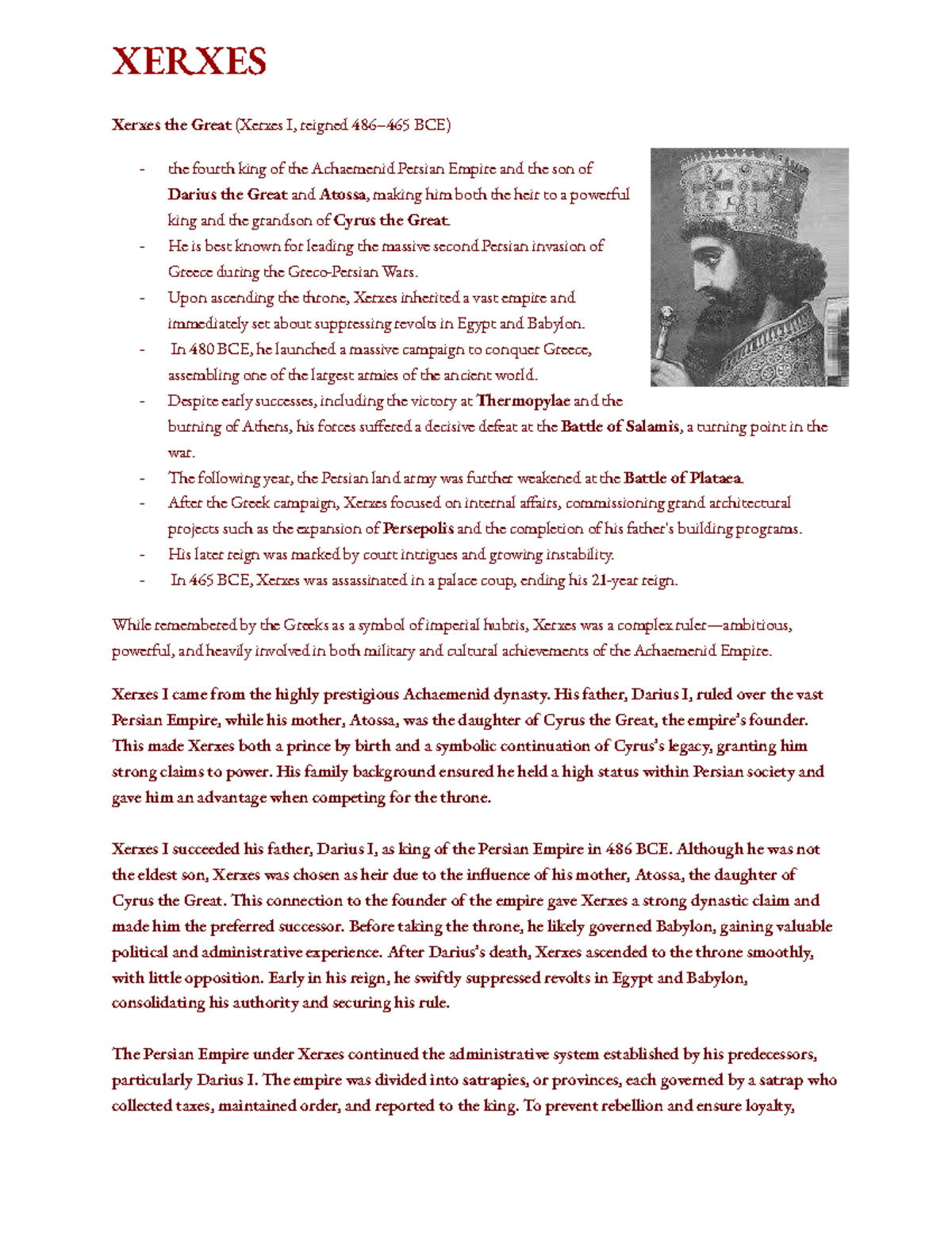 XERXES I: The Complex Legacy of the Persian King (486-465 BCE) - Studocu