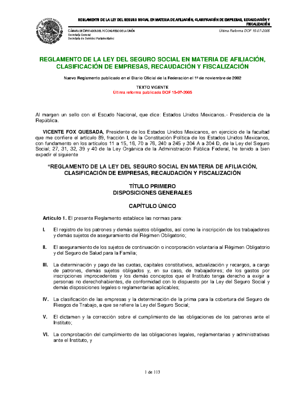 Reglamento de la Ley del Seguro Social: Afiliación y Clasificación de ...