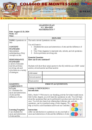 Week 4 -LP- MATH 7 - Grade 7 Math - 1st Quarter - LEARNING PLAN S. 2024 ...