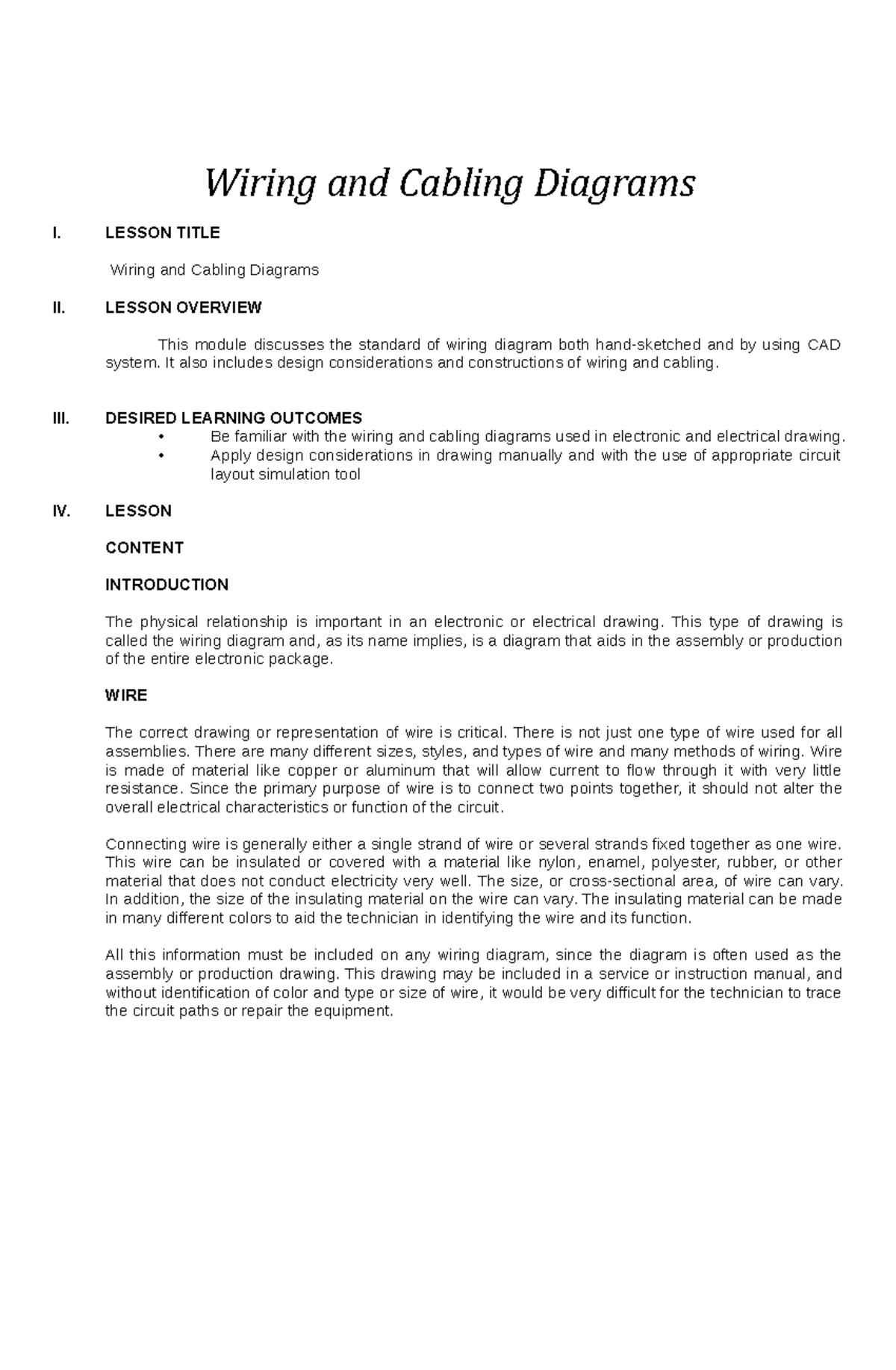 Module 6: Understanding Wiring and Cabling Diagrams in CAD - Studocu