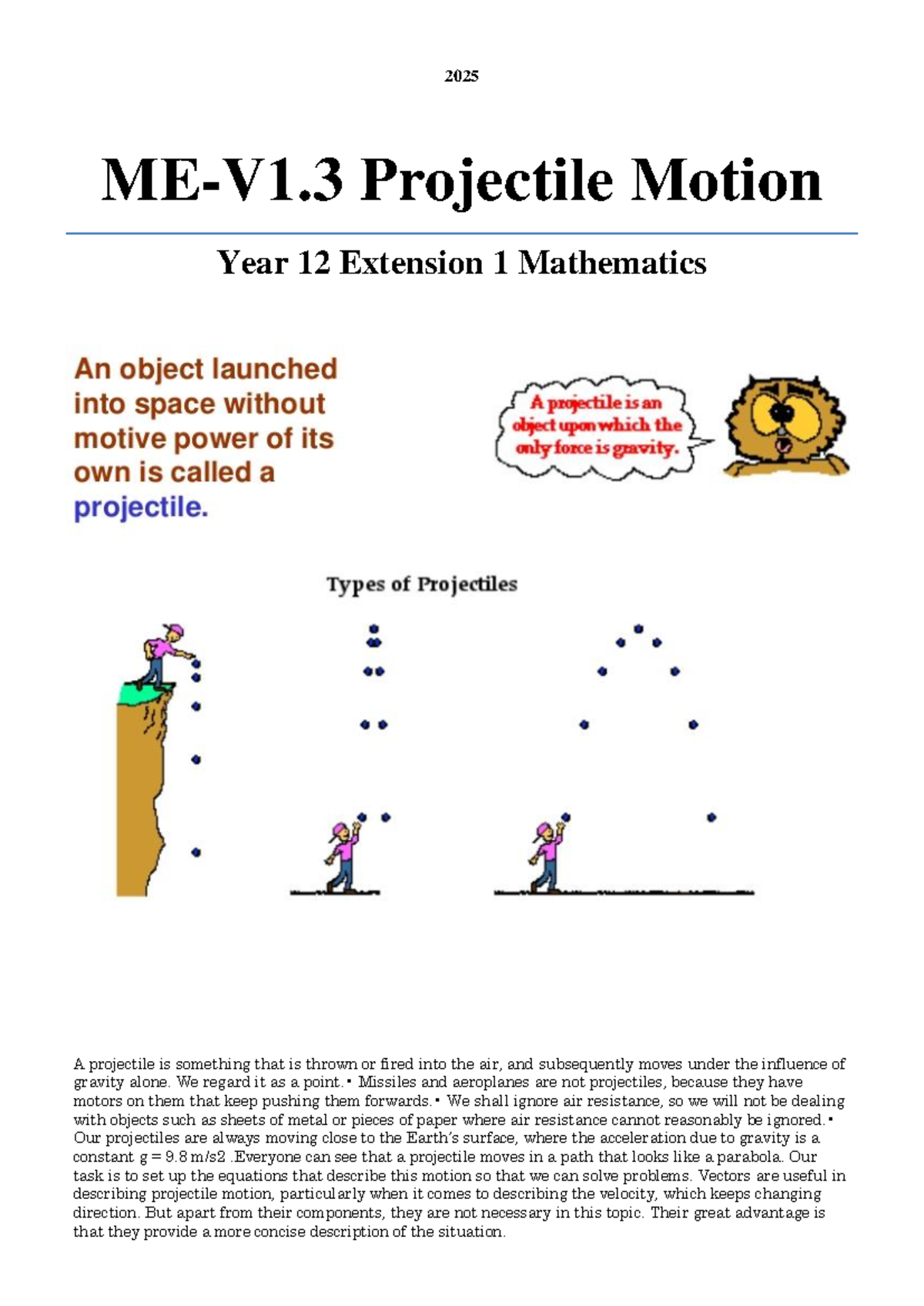 2025 ME V1.3 Projectile Motion Solutions and Concepts - Studocu