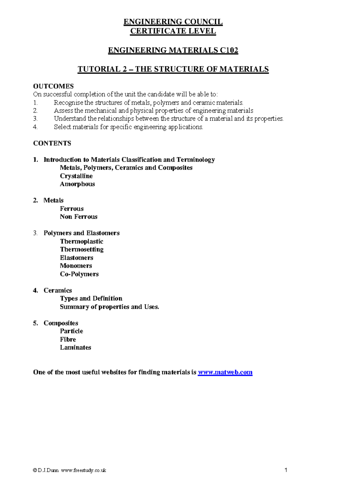 C102 Engineering Materials Tutorial 2: Structure & Properties - Studocu