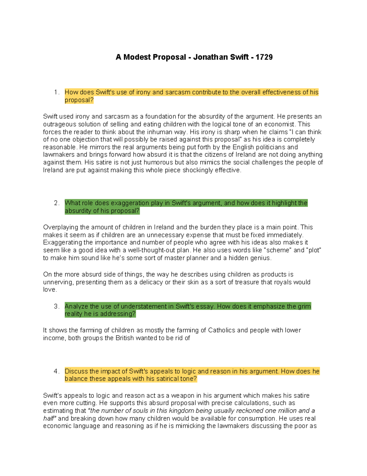A Modest Proposal Analysis: Irony, Exaggeration, and Satire (ENG 101 ...