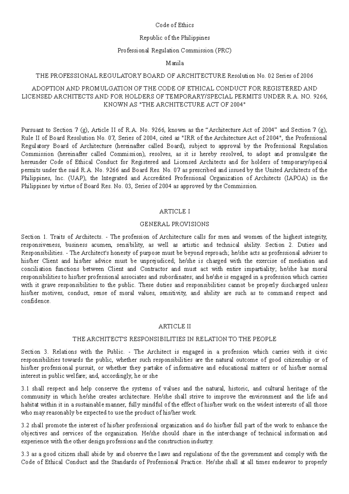 Architectural Ethics Code: Practice Material and Guidelines - Studocu