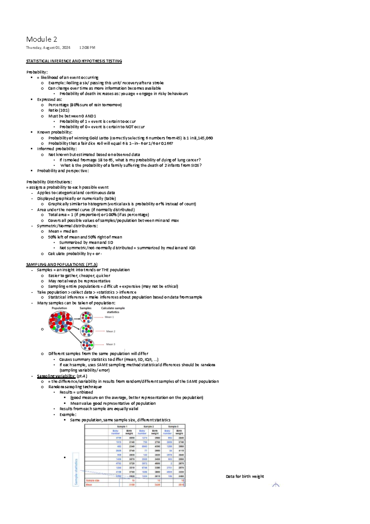 Statistical Inference & Hypothesis Testing Notes (Module 2) - Studocu