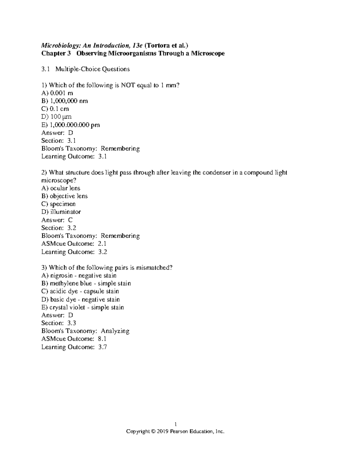 Microbiology 13e (Tortora et al.) Chapter 3: Microscope Observations Practice - Studocu
