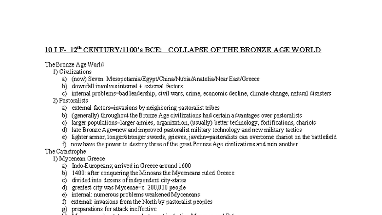 10 I F 1100s BCE: Collapse of the Bronze Age Civilizations - Studocu