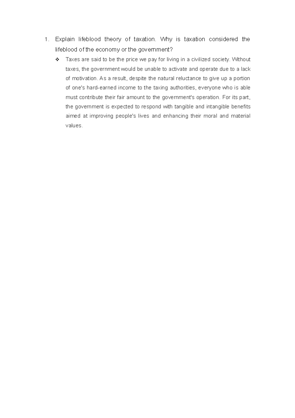 Lifeblood Theory of Taxation: Importance & Economic Impact - Studocu