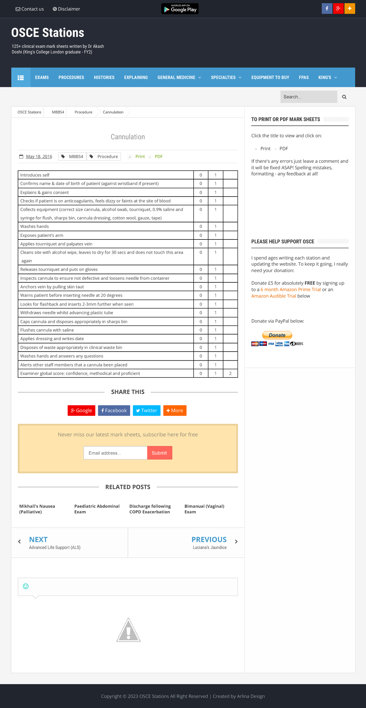 Cannulation OSCE Stations - MBBS4 Procedure Guide - Studocu