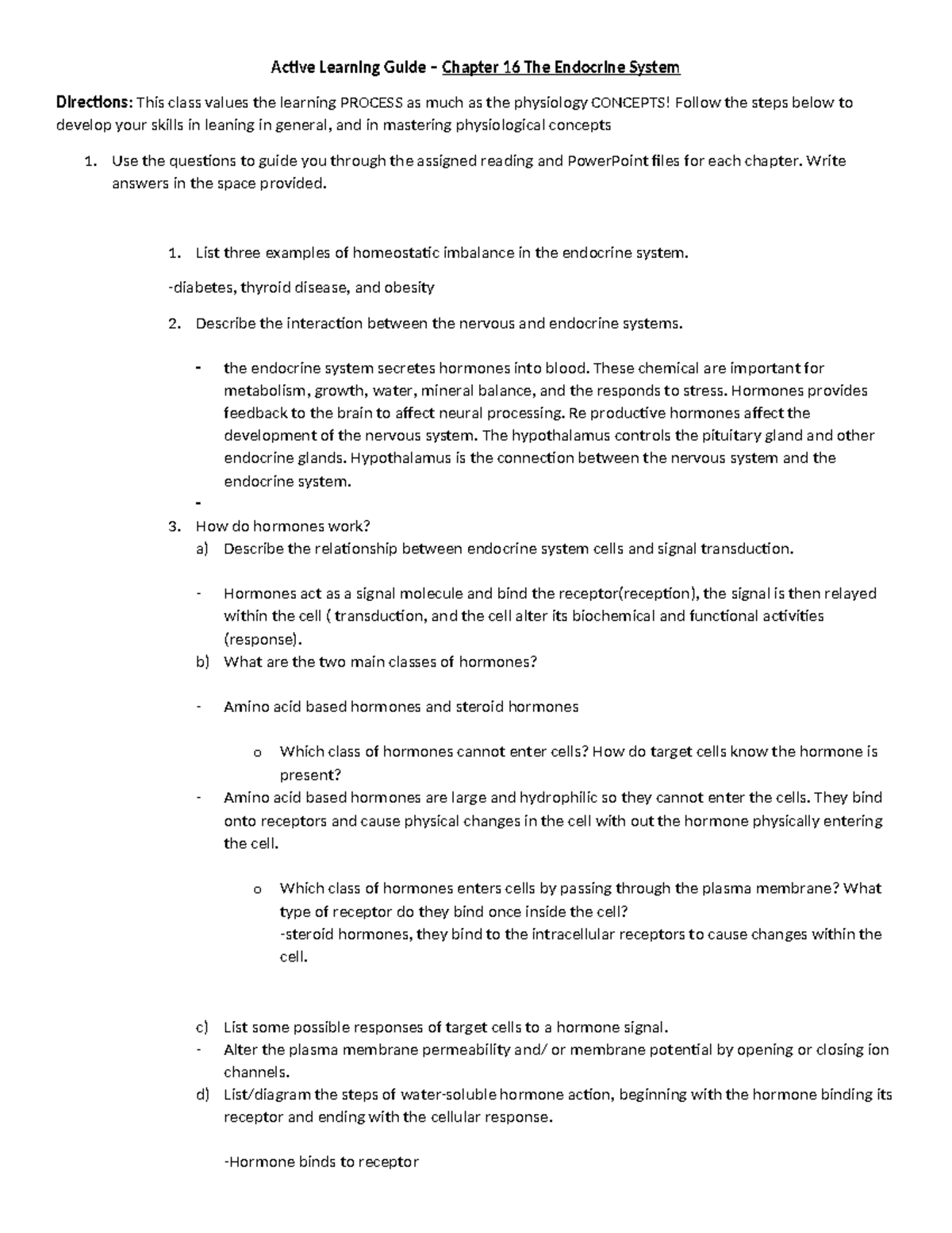 ALG Endocrine System: Active Learning Guide - Chapter 16 Notes - Studocu
