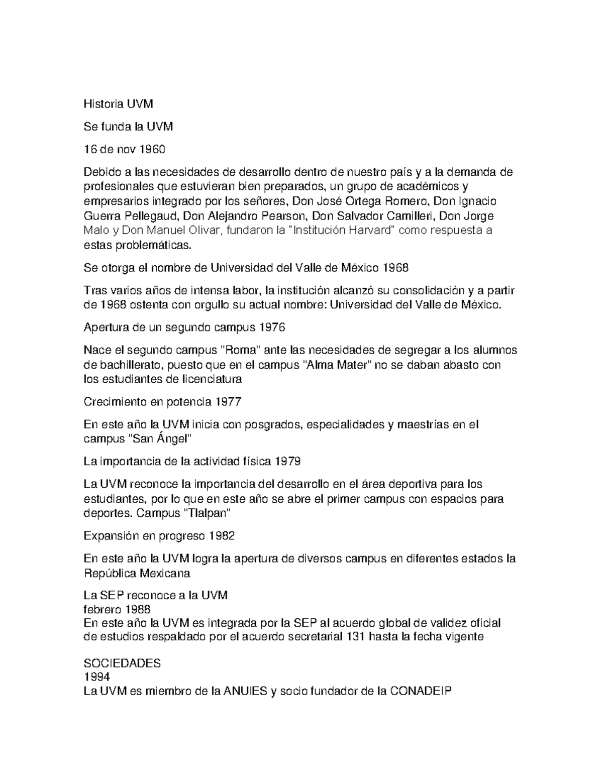 Historia de la UVM: Evolución y Logros desde 1960 hasta 2020 - Studocu