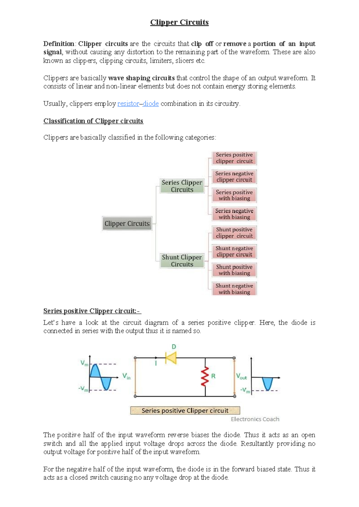 Clipper Circuits Overview and Applications in Electronics - Studocu