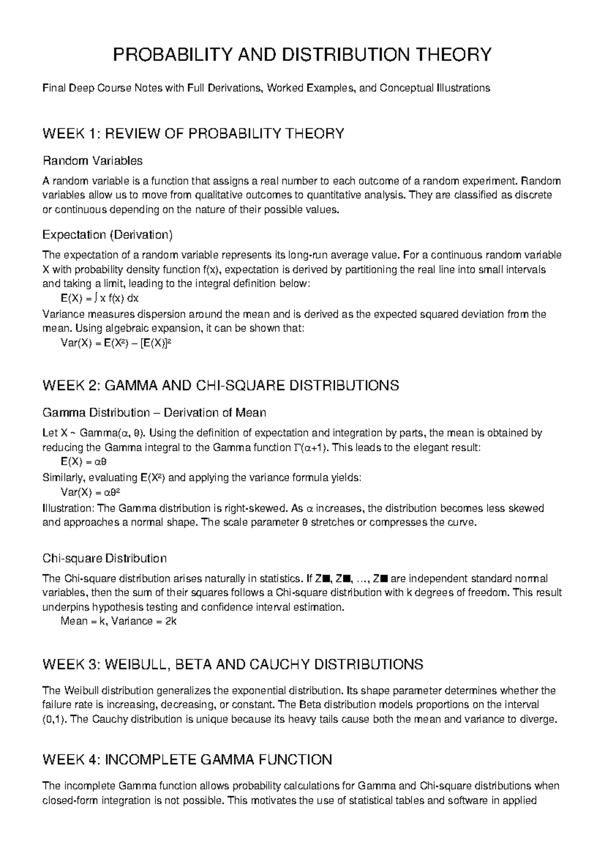 Probability and Distribution Theory (Course Code) Final Deep Notes ...