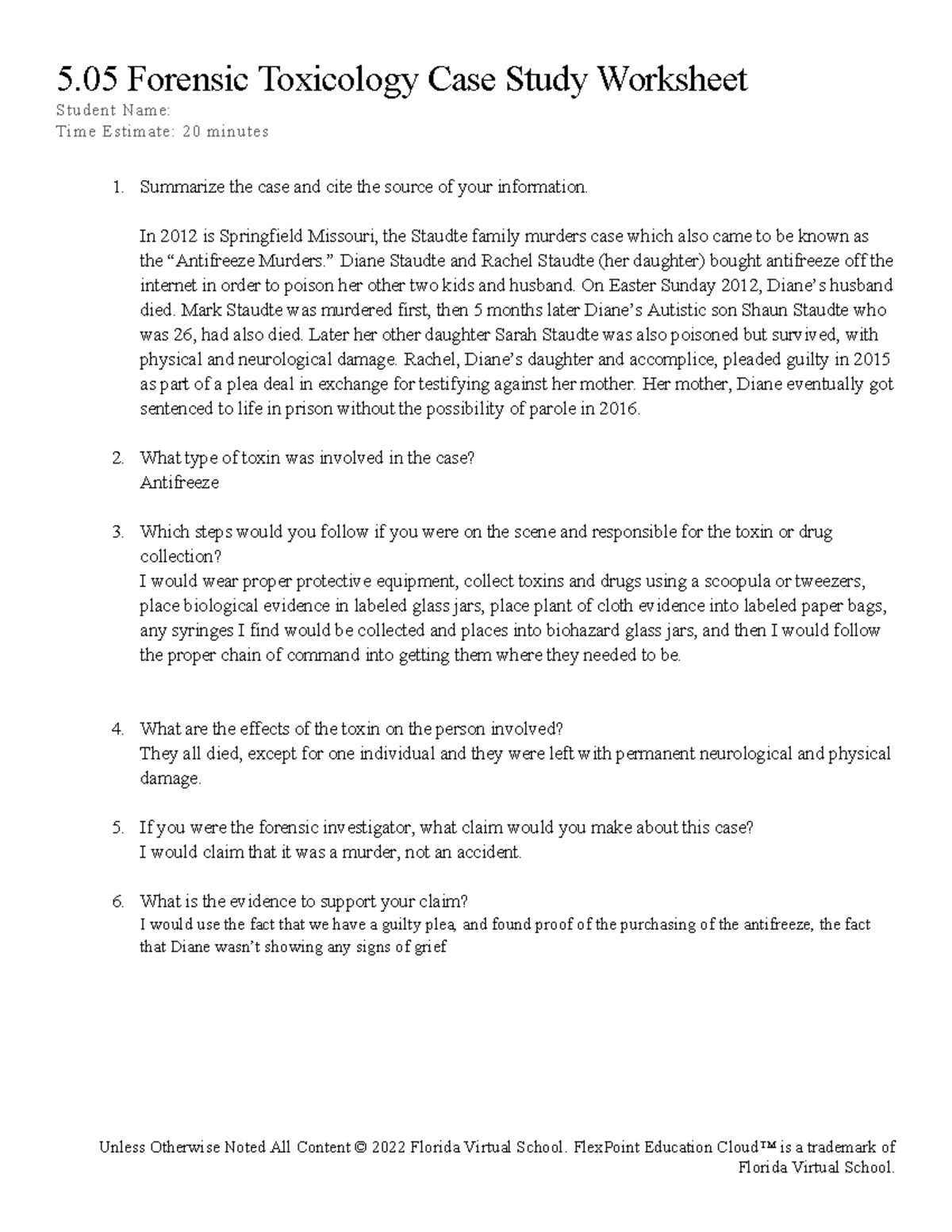 5.05 Forensic Toxicology Case Study Worksheet: Staudte Family Murders ...