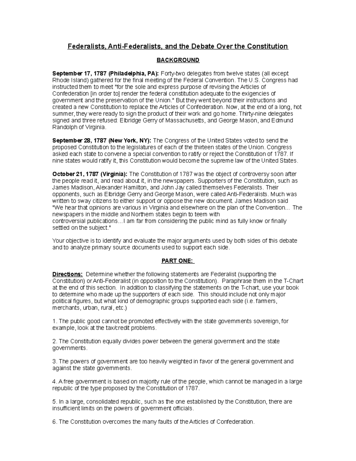 Federalist vs. Anti-Federalist Debate: Analyzing Key Arguments and ...