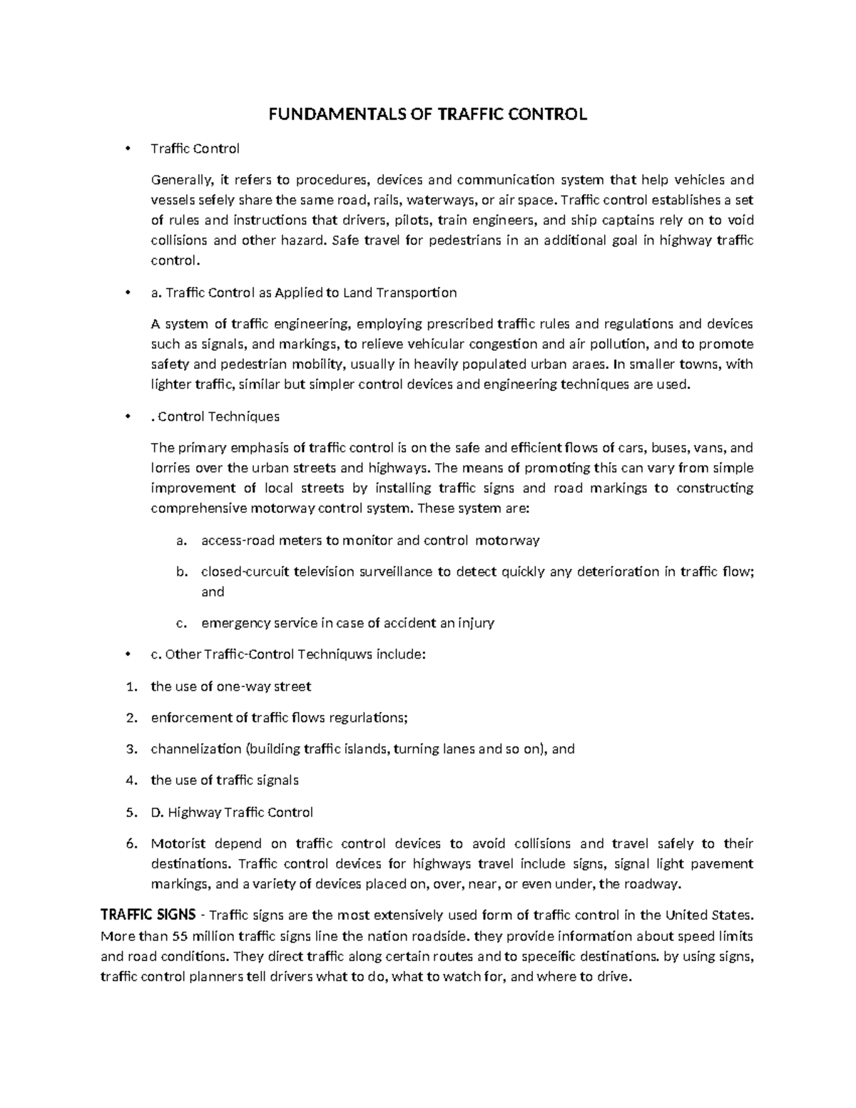 Fundamentals of Traffic Control: Principles and Techniques Overview ...