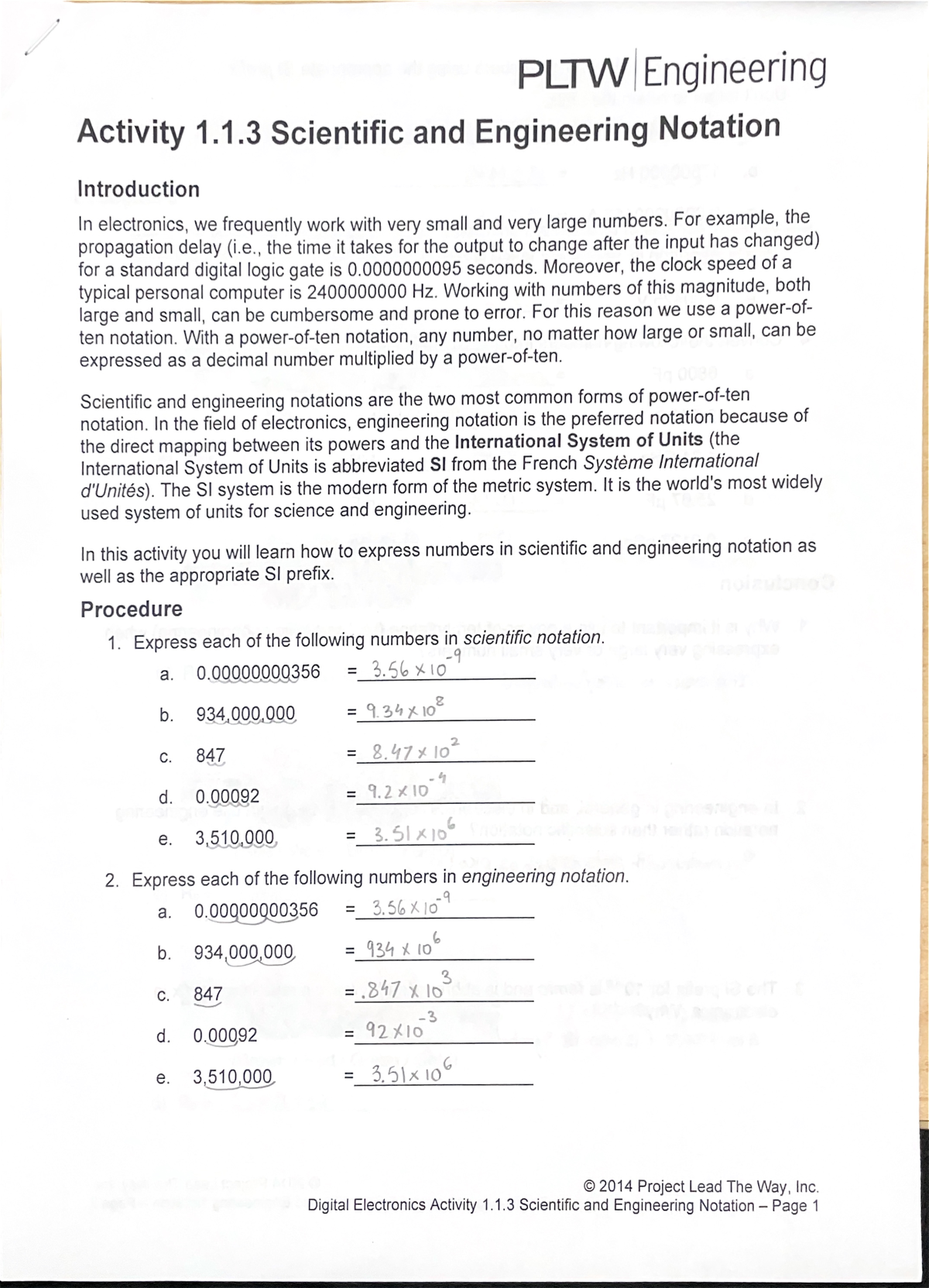PLTW Digital Electronics Activity 1.1: Scientific & Engineering ...