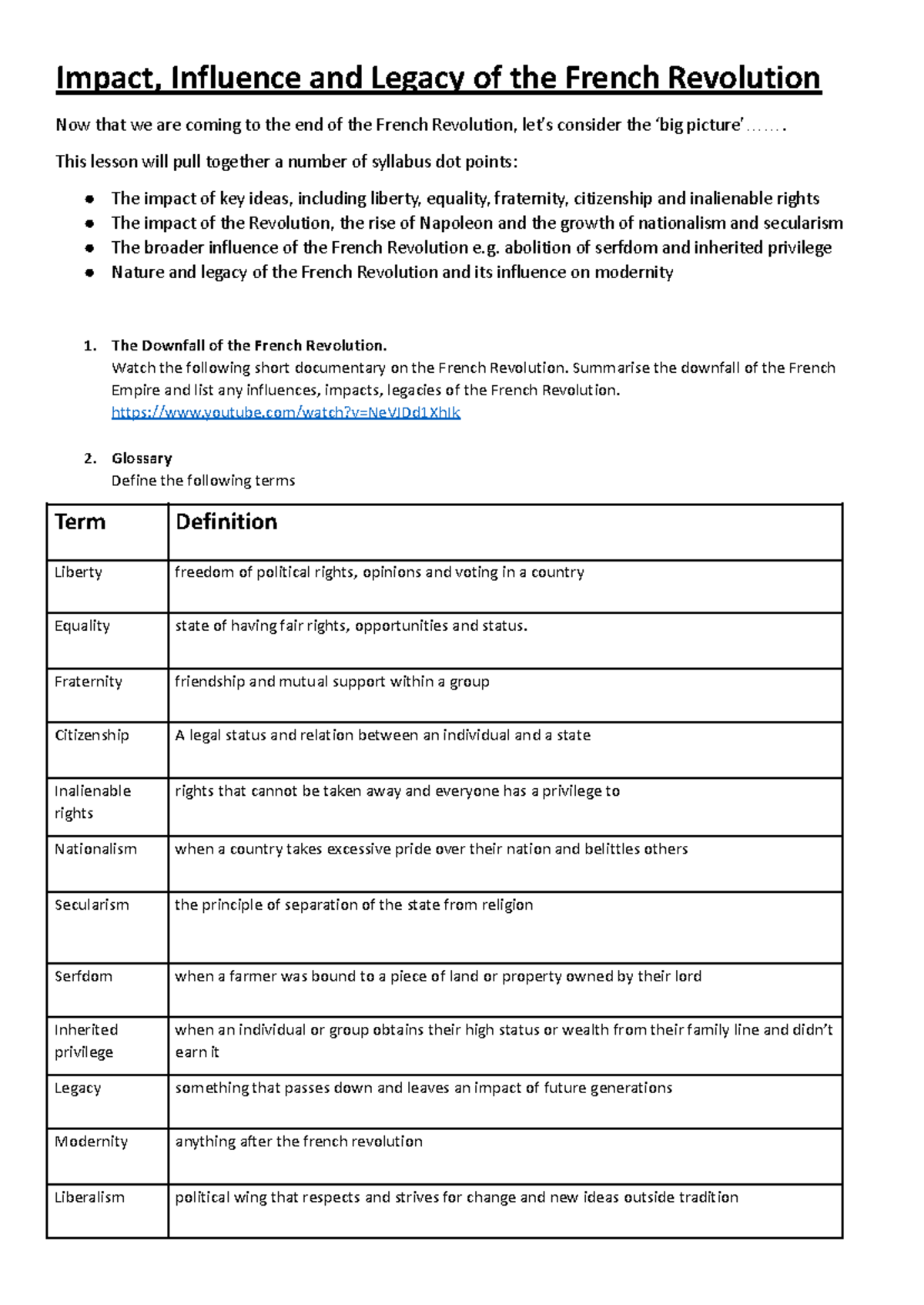 French Revolution: Impact, Influence & Legacy - Lesson Overview - Studocu