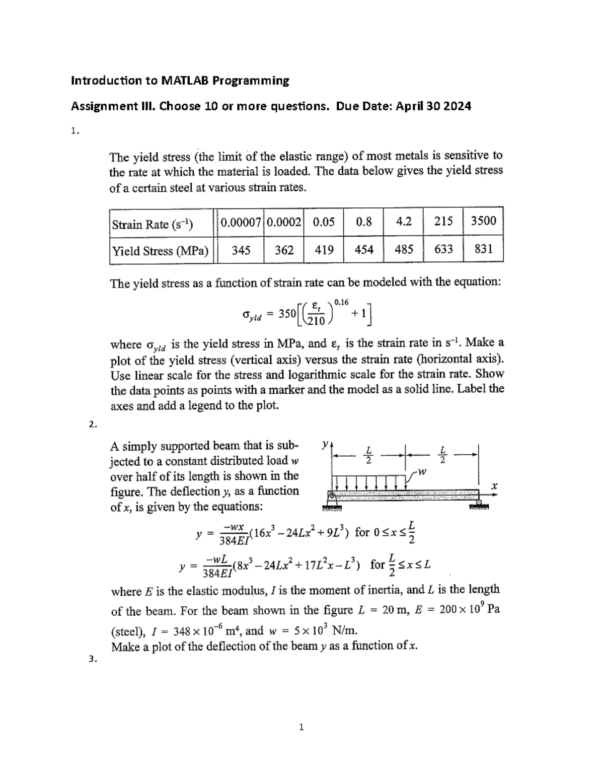 Matlab-Assignment III-IV-V - Introduction to MATLAB Programming ...