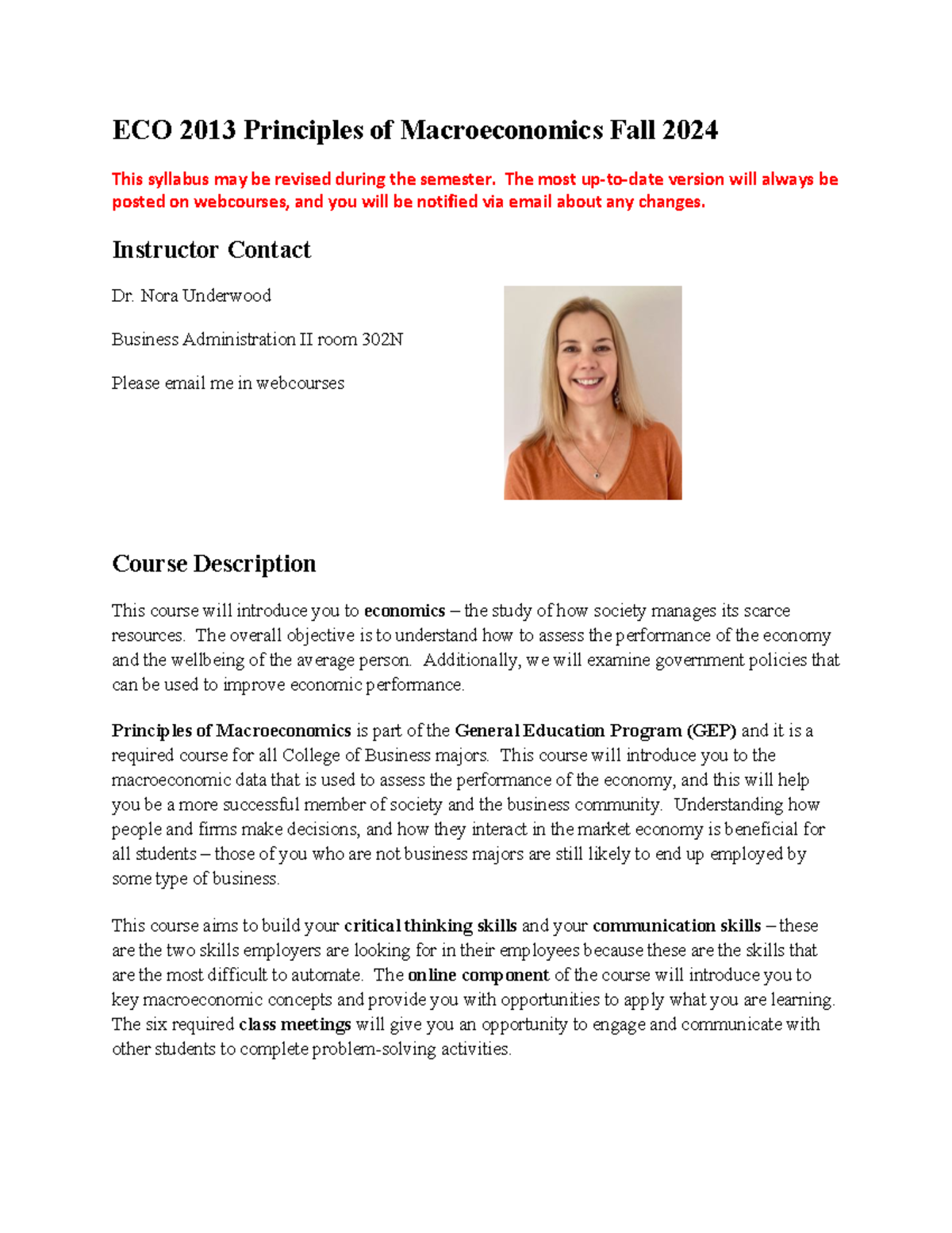 ECO2013 Syllabus - Sylb - ECO 2013 Principles of Macroeconomics Fall ...