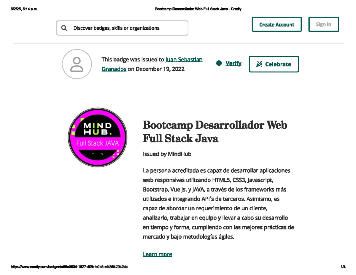 Mindhub certificado - Bootcamp desarrollador web full stack Java - Studocu