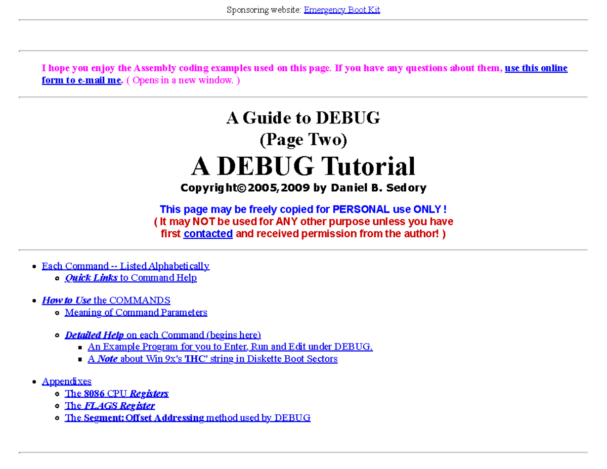 An MS-DOS DEBUG Tutorial: Assembly Coding Guide - Studocu