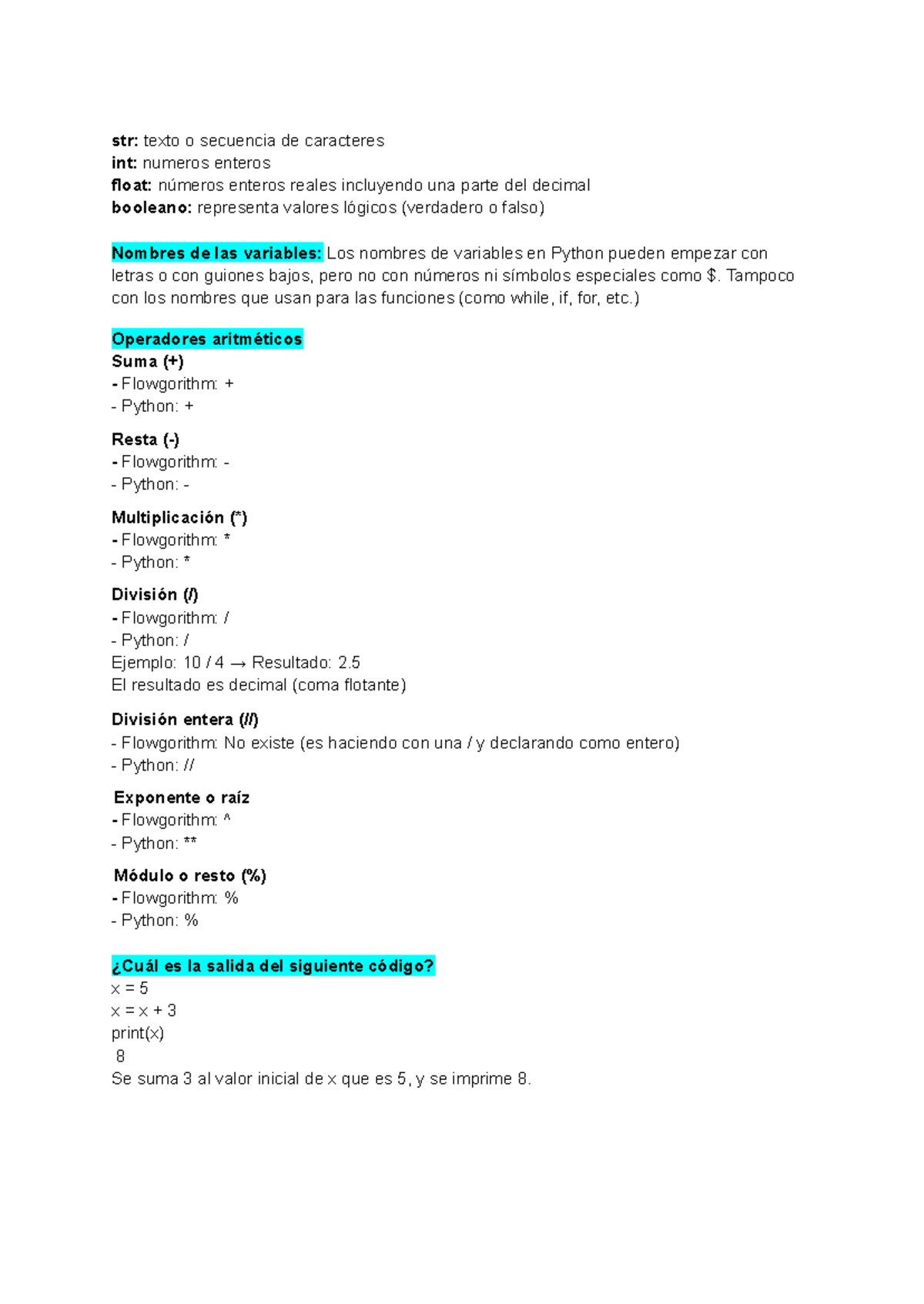 Teoría Primer Parcial - Apuntes de Python y Flowgorithm - Studocu