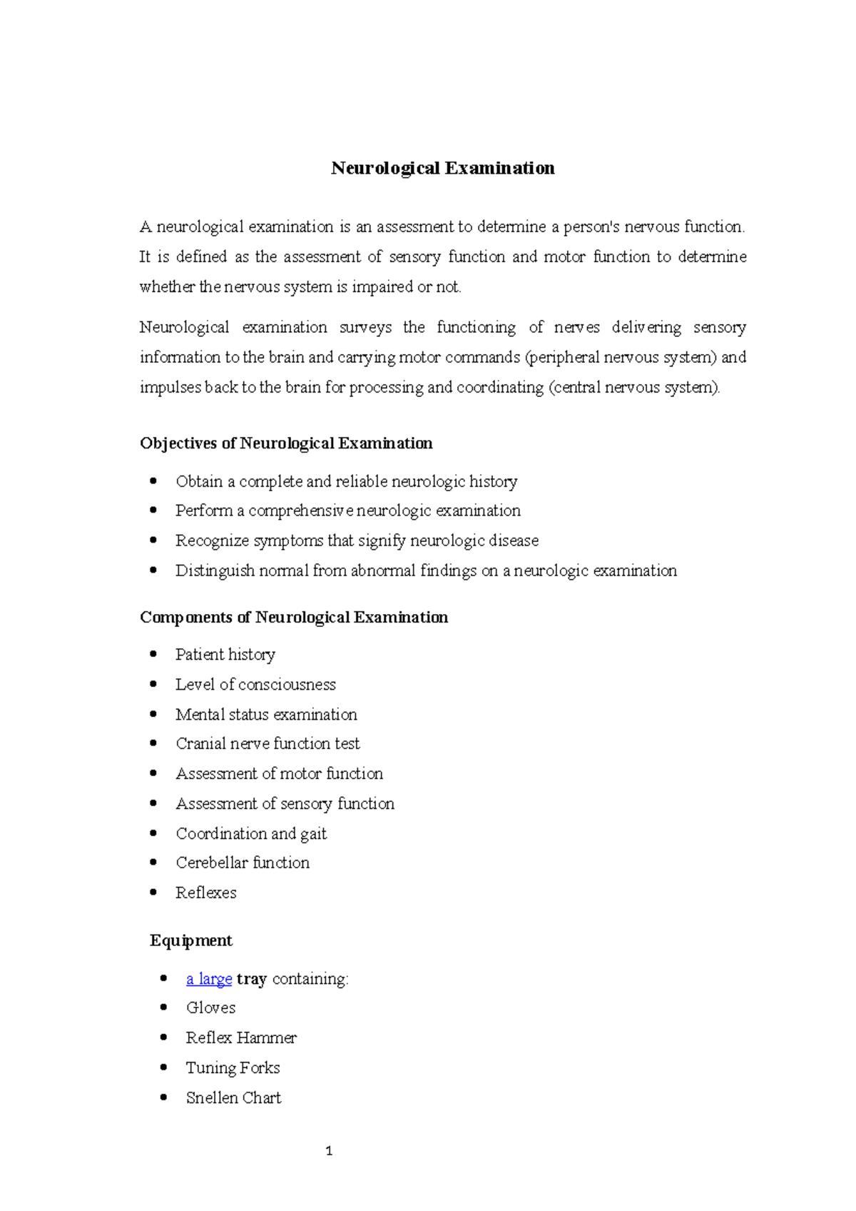Neurological Examination: Comprehensive Assessment Guide - Studocu