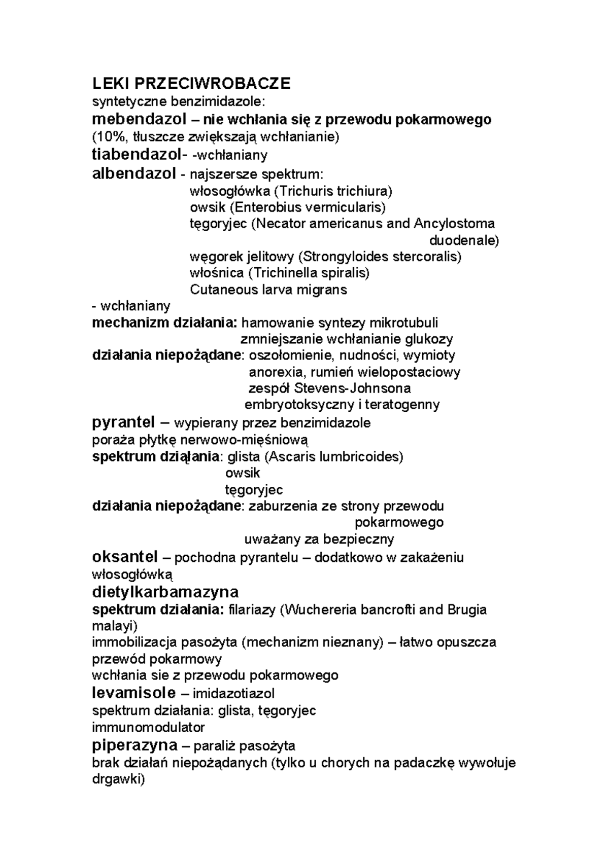 Leki Przeciwrobacze: Notatki dla Studentów (Syntetyczne Benzimidazole ...