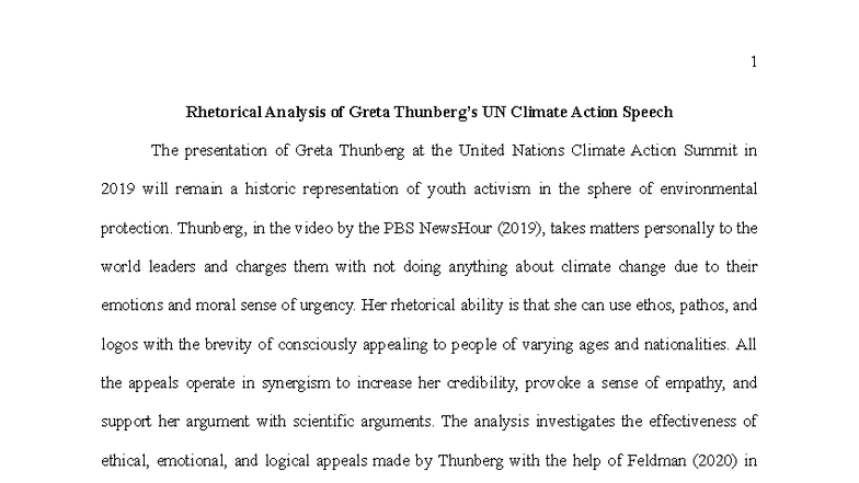 Rhetorical Analysis of Greta Thunberg's UN Climate Speech - Studocu