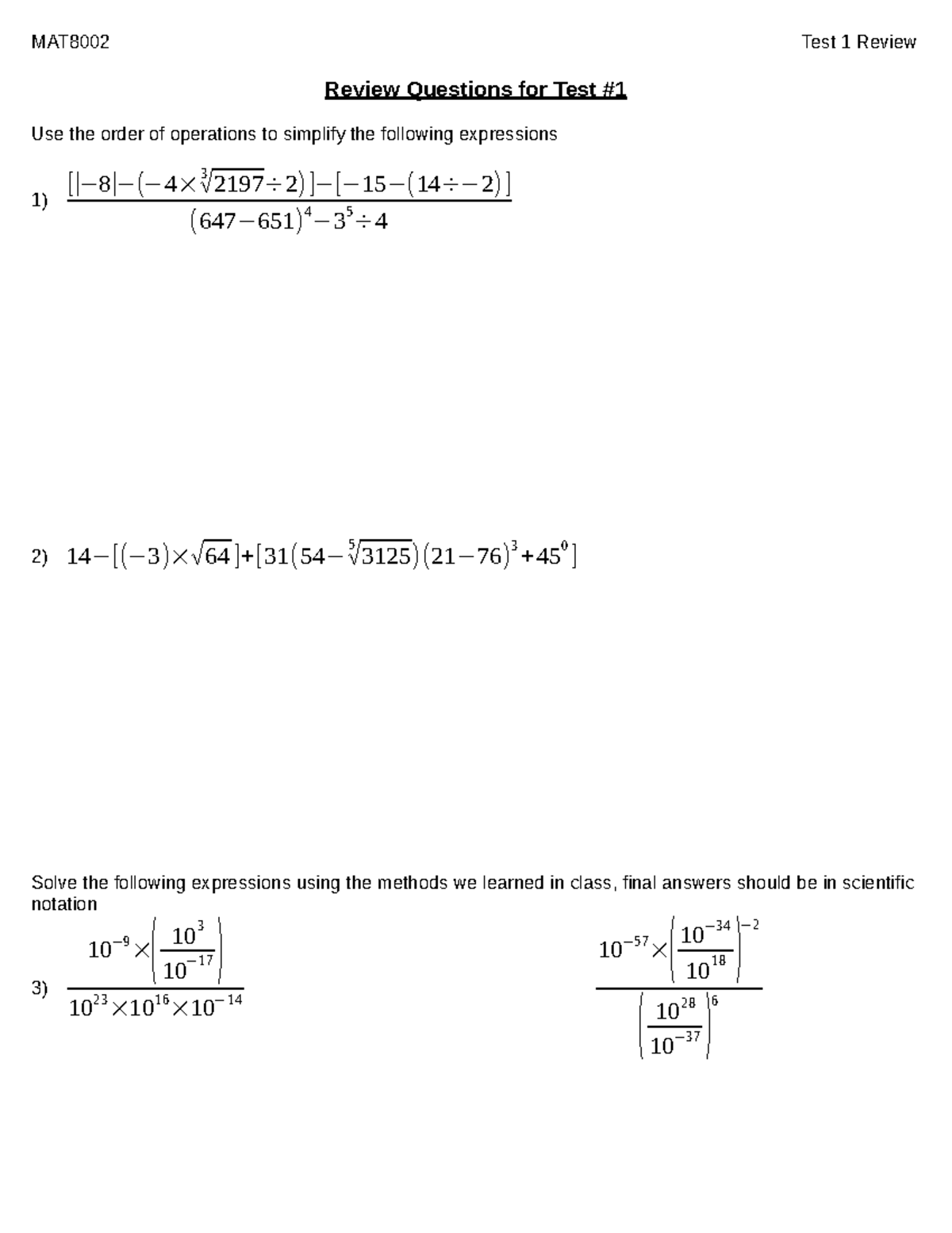 MAT8002 Test 1 Review: Simplification and Conversion Questions - Studocu